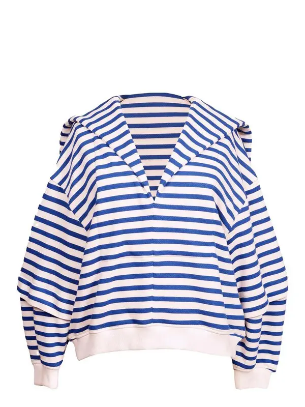 IOANA CIOLACU Striped V-neck Capeshirt - White/blue
