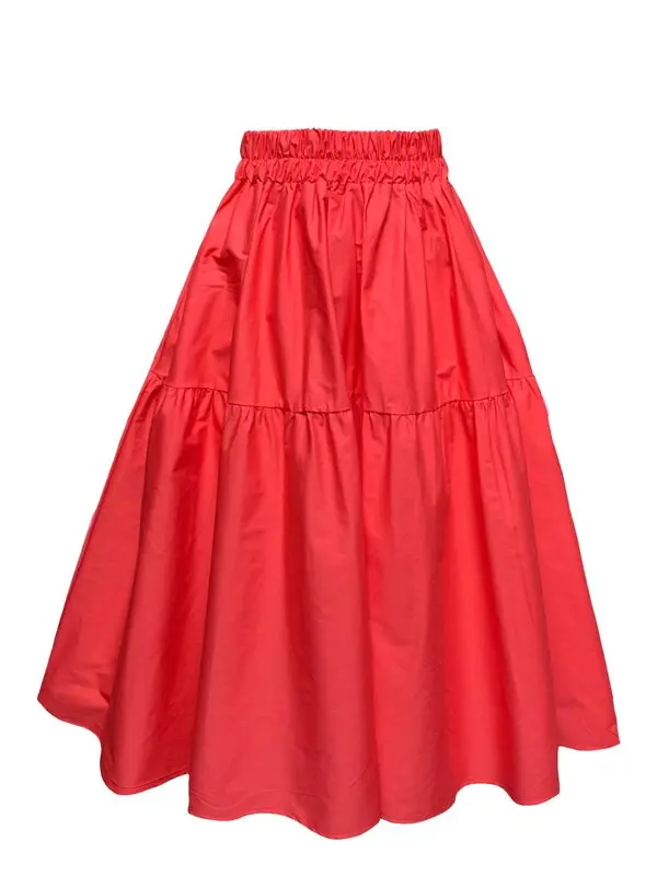 FROCK TALES Tahiti Midi Skirt With Pockets - Red