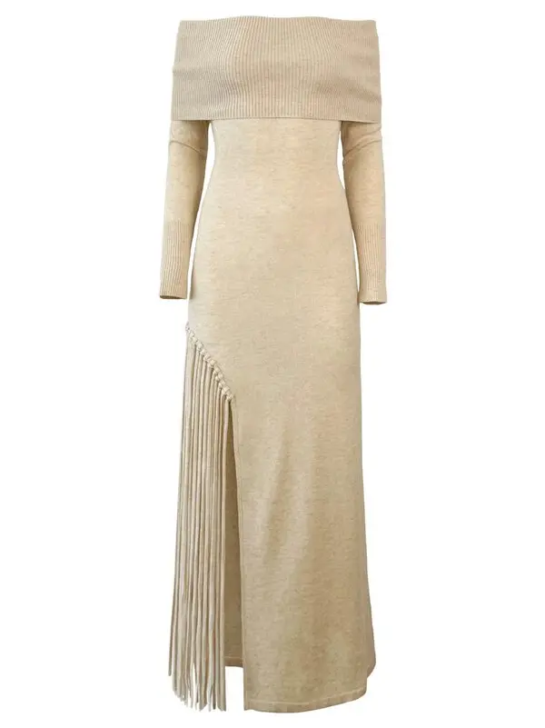 SOLGO ATELIER Neutrals Peris Off-shoulder Cashmere Maxi Dress - Beige