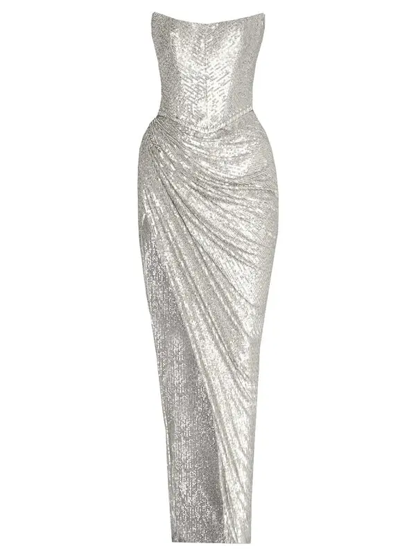 ANGELIKA JOZEFCZYK Gaia Sequin Evening Gown - Silver