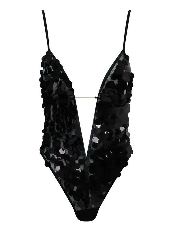 BELLE ET BON BON Apres Sun Petunia Sequin Bodysuit - Black