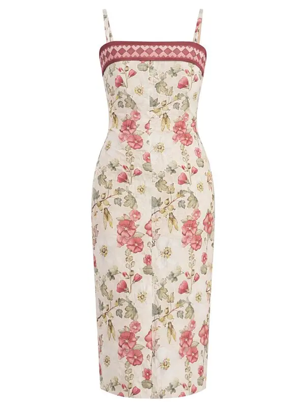 MAVLO Floral Linen Midi Dress - Red
