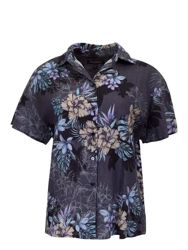 LORDS OF HARLECH Lara Exotic Floral Linen Shirt - Black