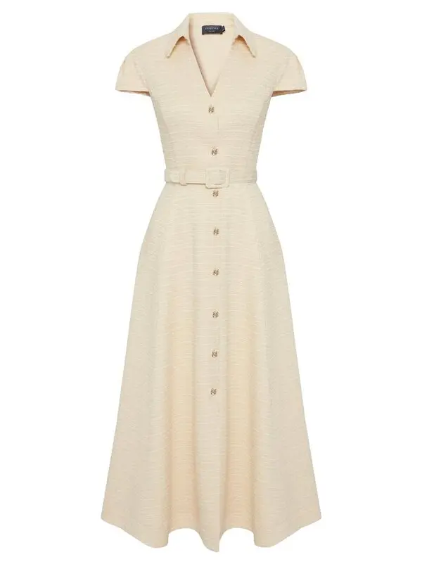 EXQUISE Button-front Midi Shirt Dress - Beige