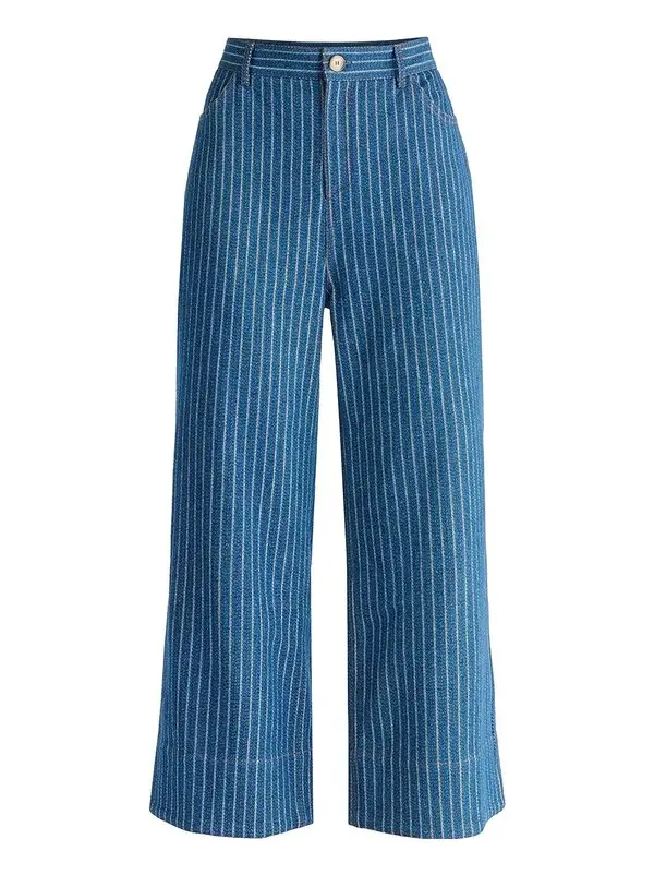 PAISIE Wide Leg Denim Trousers With Stripes - Blue