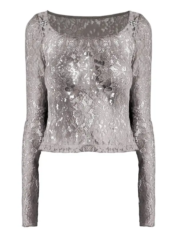 MAISON DE HOE Pearl Lace Blossom Knit Top - Grey