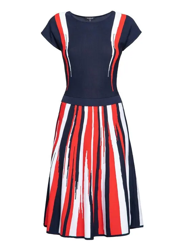 RUMOUR LONDON Iris Striped Knitted Fit & Flare Dress - Blue/white/red