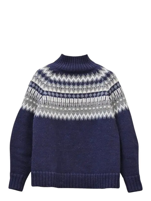 OUBAS Fara British Wool Fair Isle Sweater - Blue