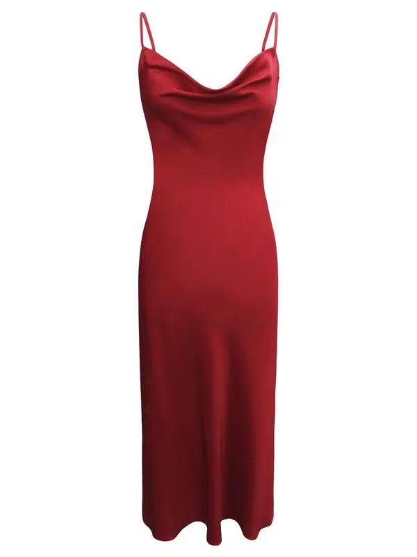 RIVIERA SOIRÉE Chloe Satin Midi Dress - Red