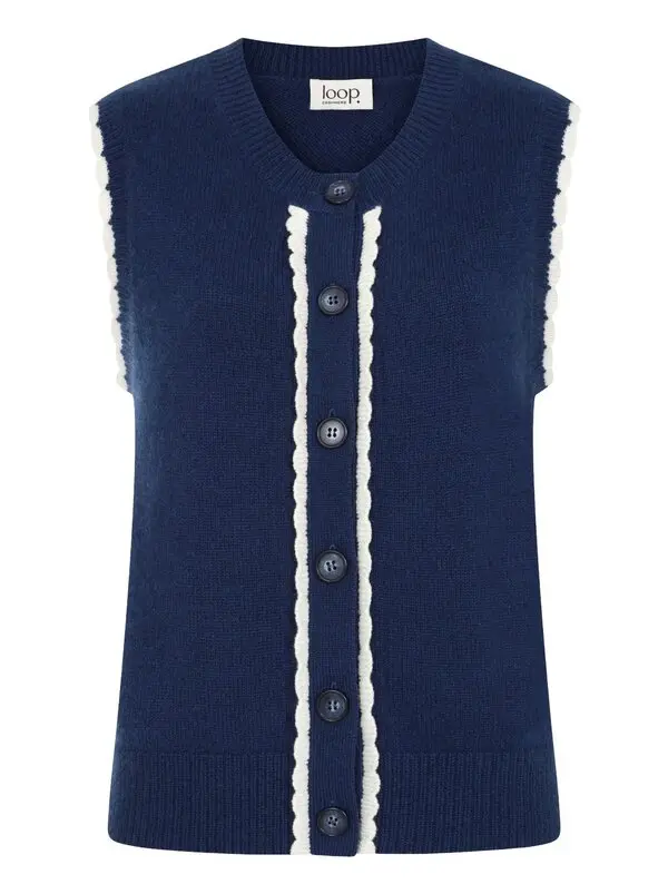 LOOP CASHMERE Shell-trimmed Cashmere Waistcoat - Blue