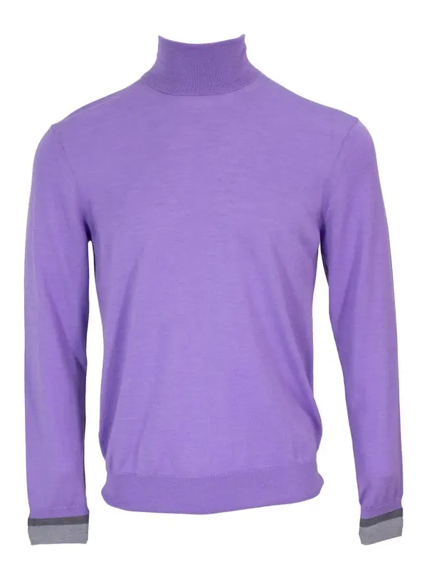 LORDS OF HARLECH Ronald Merino Turtleneck Sweater - Purple/black/grey