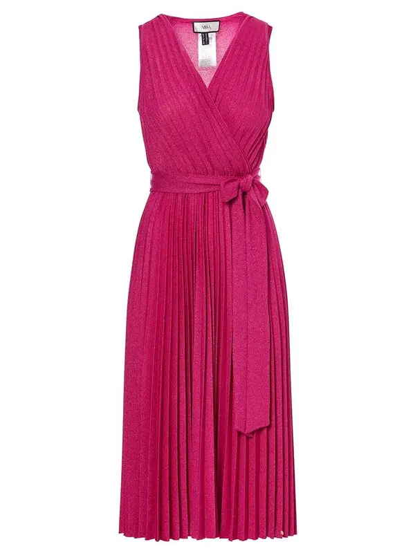 NISSA Lurex Thread Viscose Midi Dress - Pink