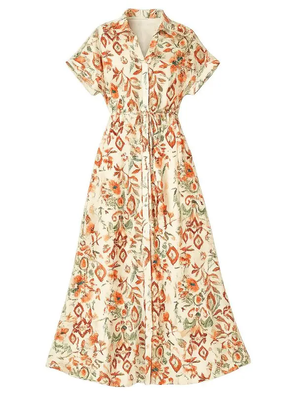YUMI Viscose Print Maxi Shirt Dress - White
