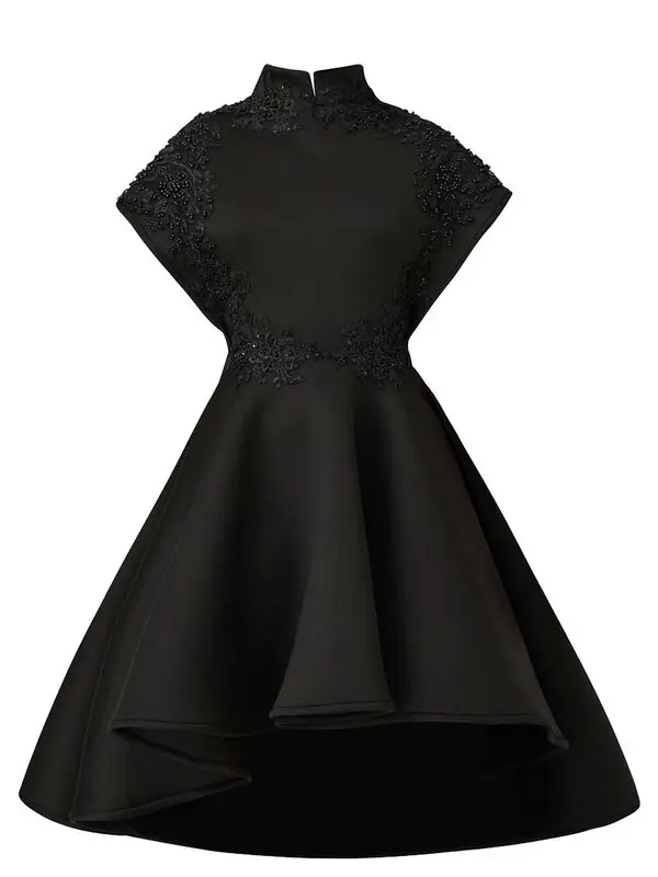LIA ARAM Neoprene Embroidered Midi Dress - Black