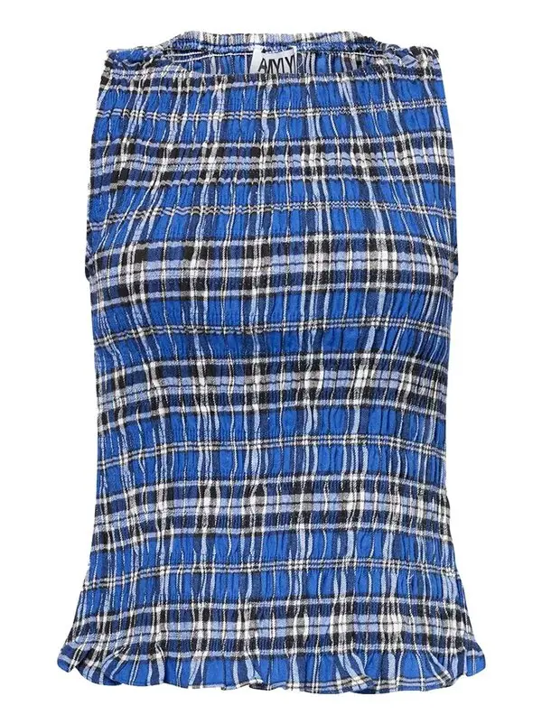 AMY LYNN Pure Cotton Plaid Smocked Top - Blue