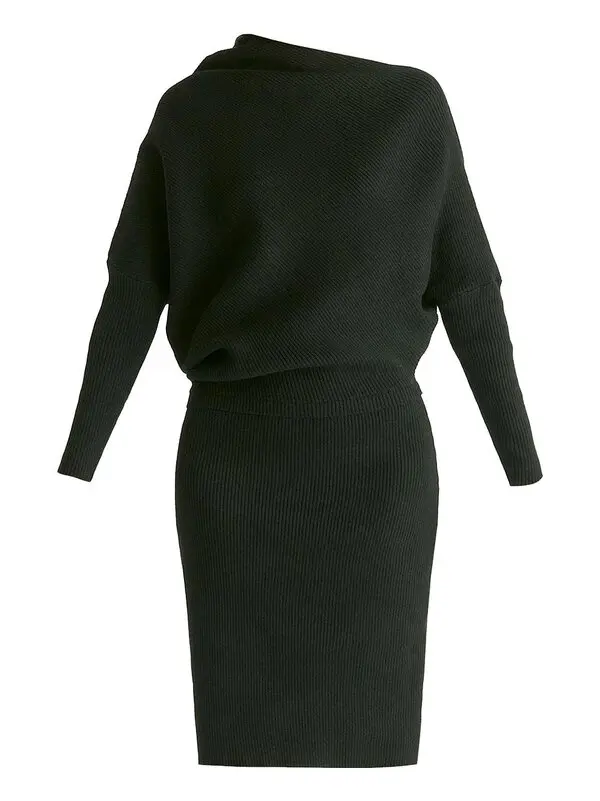 PAISIE Draped Knitted Dress - Black