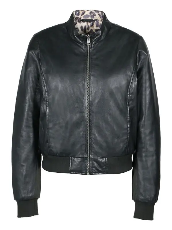 FREAKY NATION Reversible Leather Bomber Jacket - Black