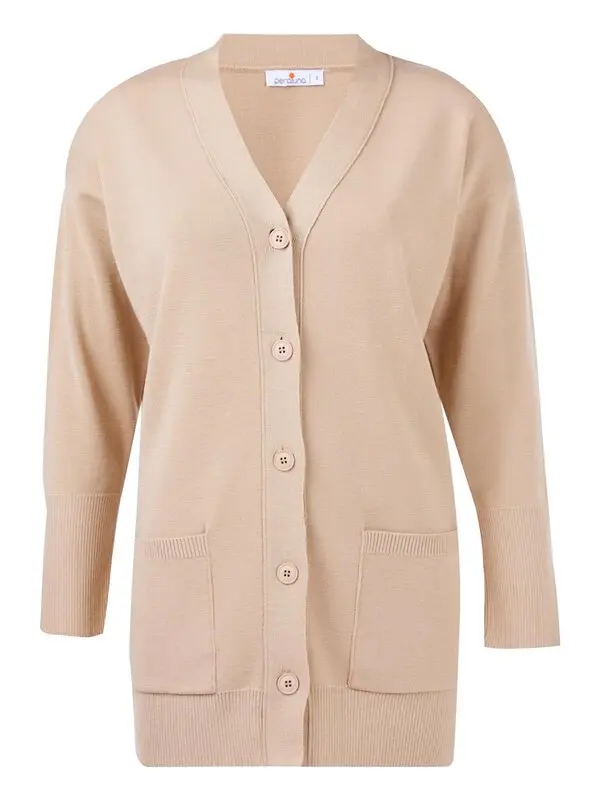 PERALUNA Nicola V-neck Long Knit Cardigan - Brown