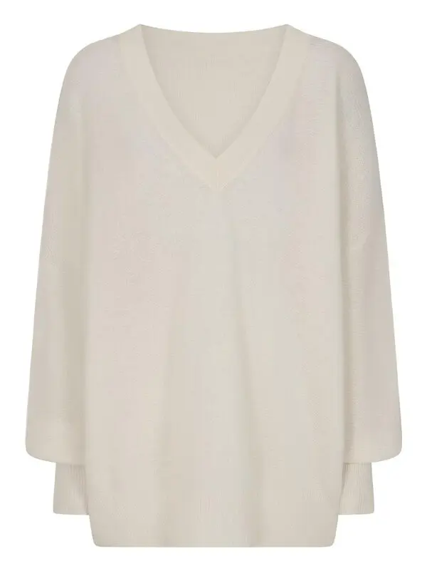 LOOP CASHMERE Relaxed V-neck Cashmere Sweater - White