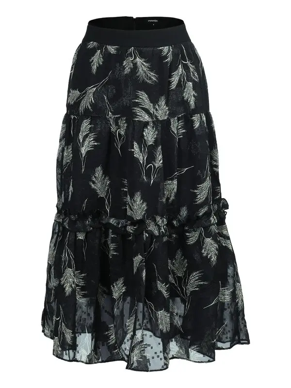 SMART AND JOY Tiered Feather Print Skirt - Black