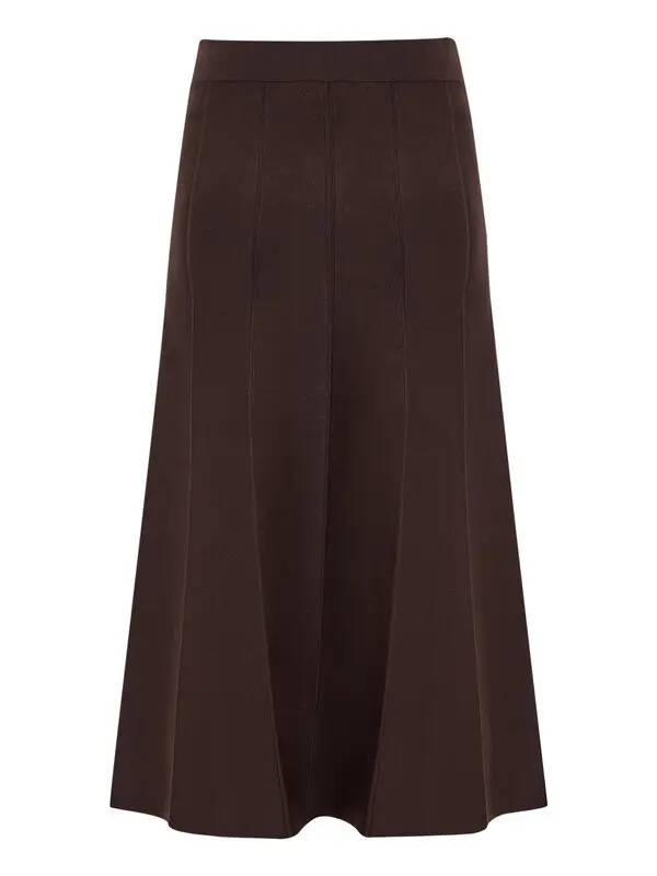 EXQUISE High-waist Knit Midi Skirt - Brown