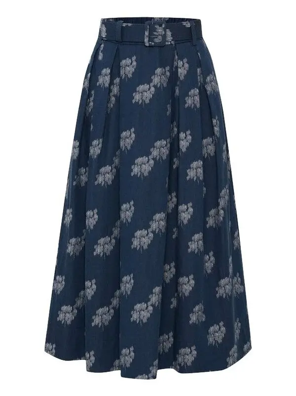 EXQUISE Regular Lace-detail Cotton Skirt - Blue
