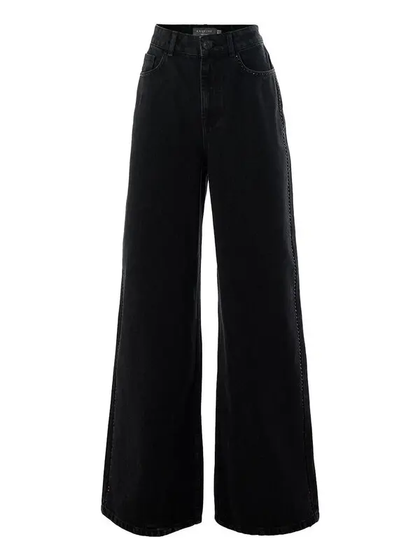 EXQUISE Regular Madalyn Wide Leg Jeans - Black