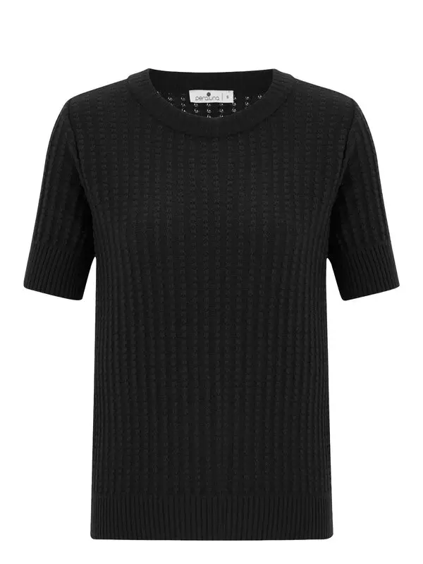 PERALUNA Cashmere Blend 3d Vertical Striped Knitwear Blouse - Black