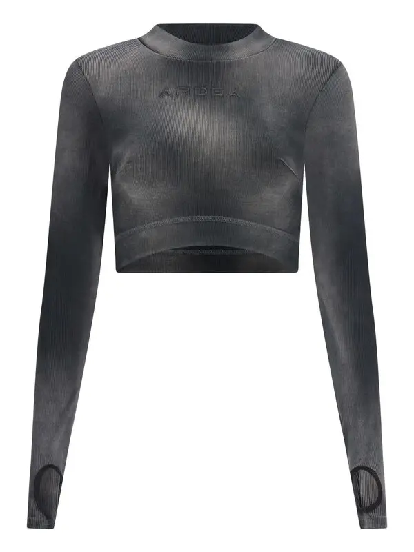 ARDEA Long Sleeve Stealth Crop Top - Grey