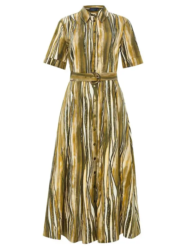 EXQUISE Poplin Shirt Dress - Brown/yellow
