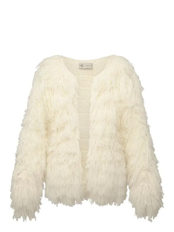 ALINA CERNATESCU Halo Mini Wool Jacket With Hand-knitted Long Sleeves - White