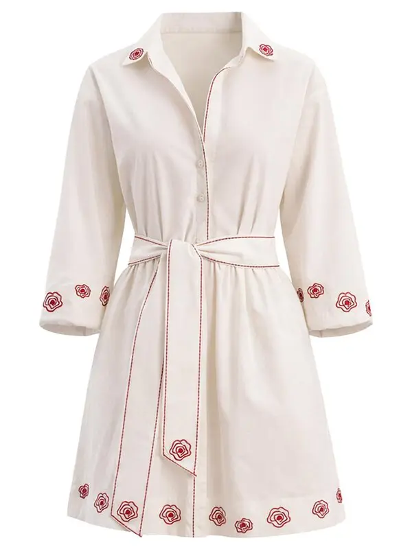 MAVLO Rosewood Embroidered Mini Shirt Dress - White