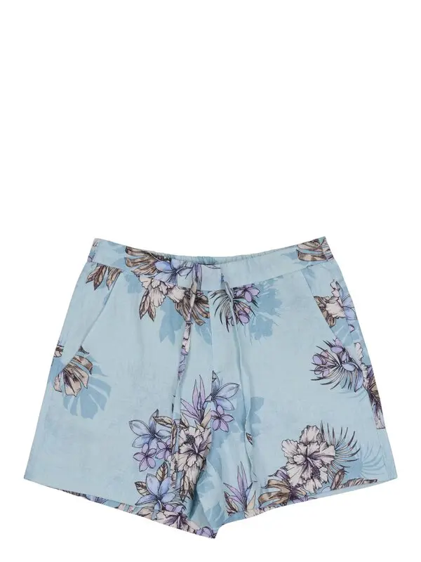 LORDS OF HARLECH Leanne Floral Linen Shorts - Blue