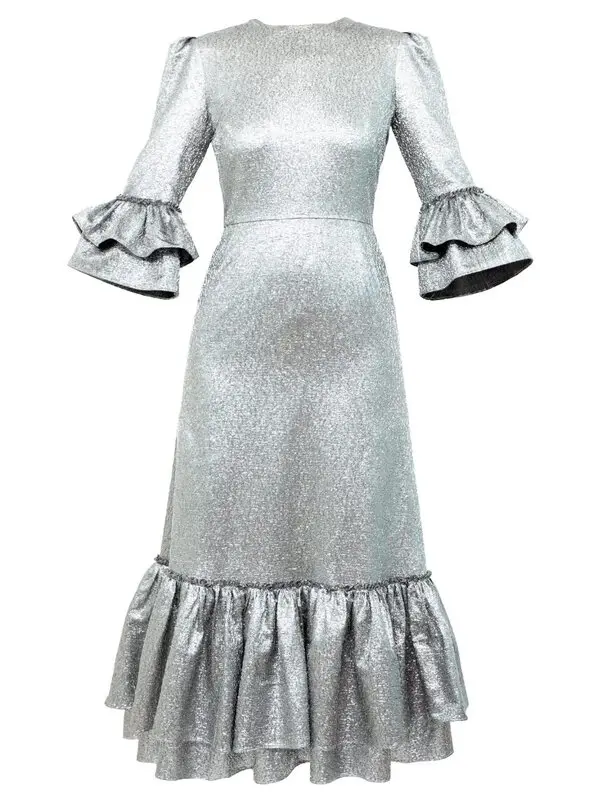 KAROLINA OZOLINSIUTE Metallic Maxi Dress With Ruffled Sleeves - Grey/silver