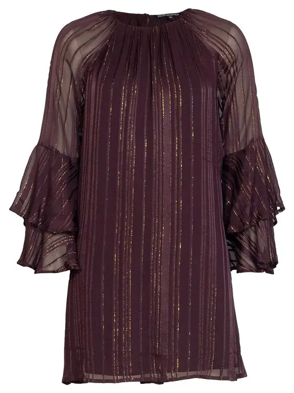 ROSE & NANCY Kaia Flute Sleeve Mini Dress - Brown/red