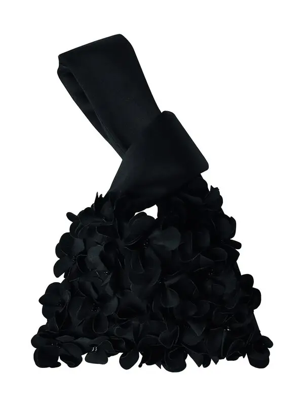 2KSTYLE Swan Three-dimensional Florals Hand-embellished Mini Wristlet Pouch - Black