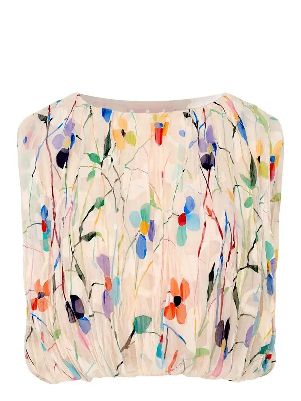 TRAFFIC PEOPLE Floral Cropped Falls Top - White