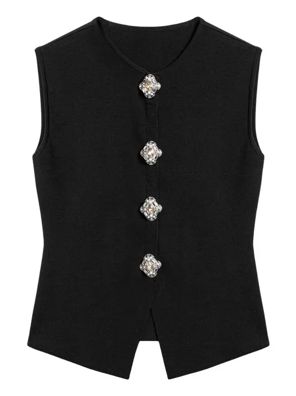 NOCTURNE Embellished Sleeveless Knit Top - Black