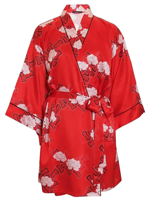 EMMA WALLACE Floral-print Silk Satin Dressing Gown - Red