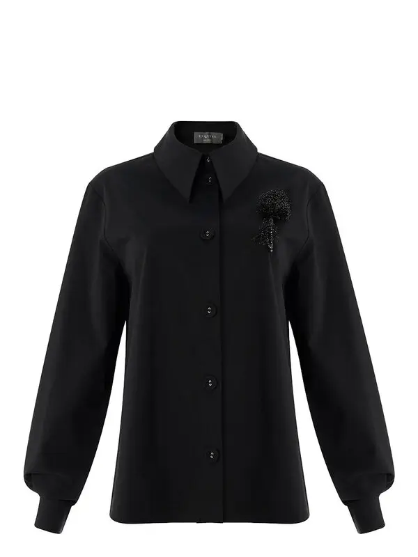 EXQUISE Collared Long Sleeve Shirt - Black