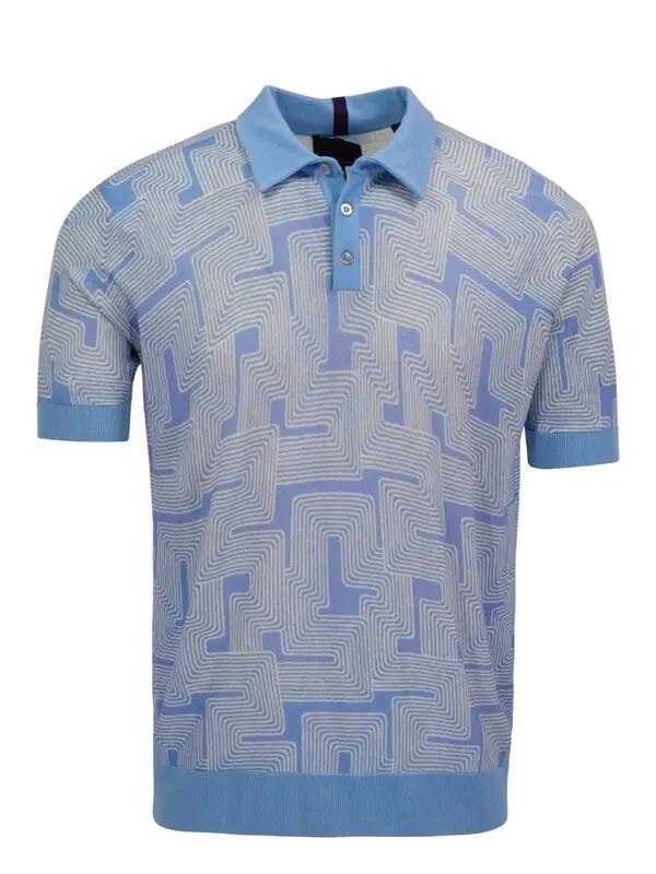 LORDS OF HARLECH Pilgrim Inter Twine Merino Silk Cashmere Polo - Blue