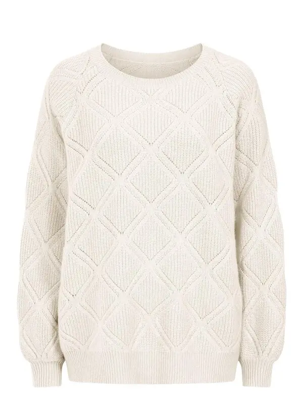 LOOP CASHMERE Diamond Stitch Cashmere Sweater - White