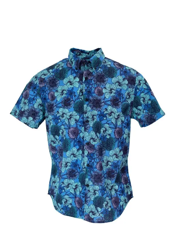 LORDS OF HARLECH Blue / White Tim Hibiscus Garden Shirt In Blue - Blue/white