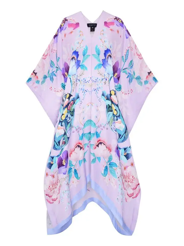 MENG Silk Georgette Floral Kaftan - Purple