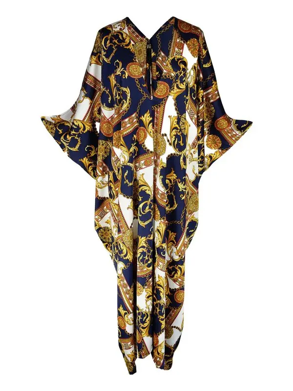 JENNAFER GRACE Rococo Print Kaftan - Gold/blue