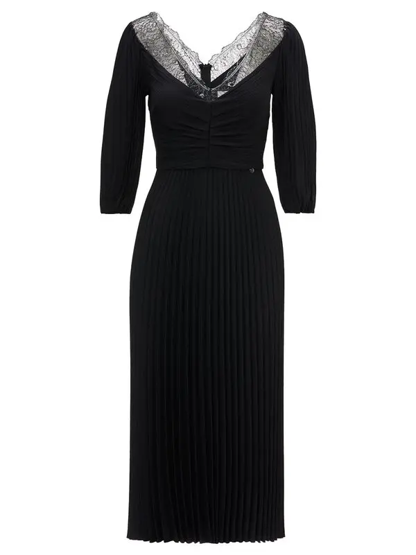 NISSA Pleated Midi Dress - Black