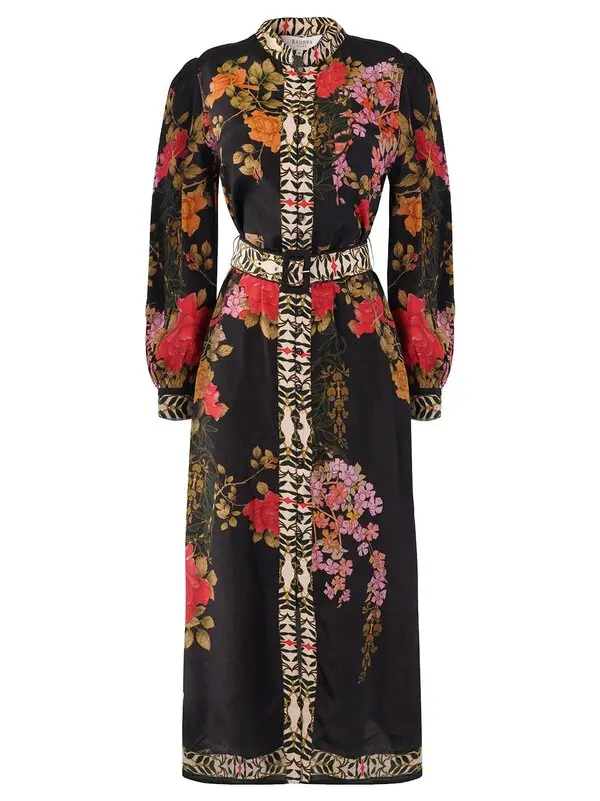 RAISHMA Brenna Floral Midi Dress - Black