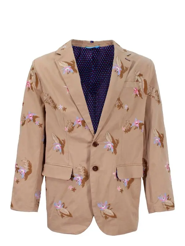 LORDS OF HARLECH Julius Embroidered Floral Blazer - Brown