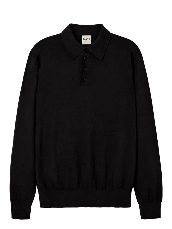 SALTS CASHMERE Long Sleeved Polo Shirt - Black