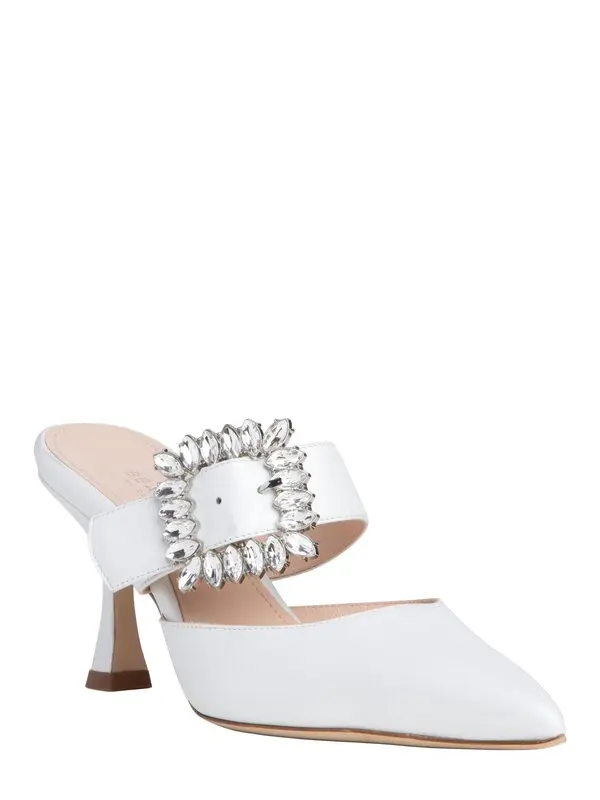 BEAUTIISOLES BY ROBYN SHREIBER Pearlized Leather Mule With Crystal Buckle - White